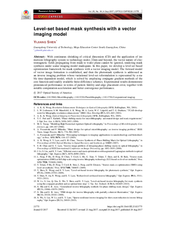 (PDF) Level-set based mask synthesis with a vector imaging model