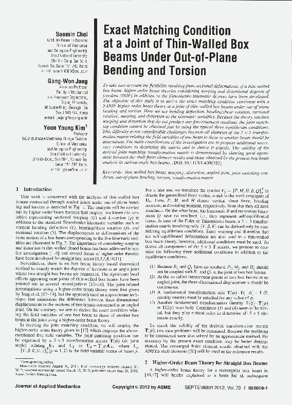 (PDF) Exact Matching Condition at a Joint of Thin-Walled Box Beams ...