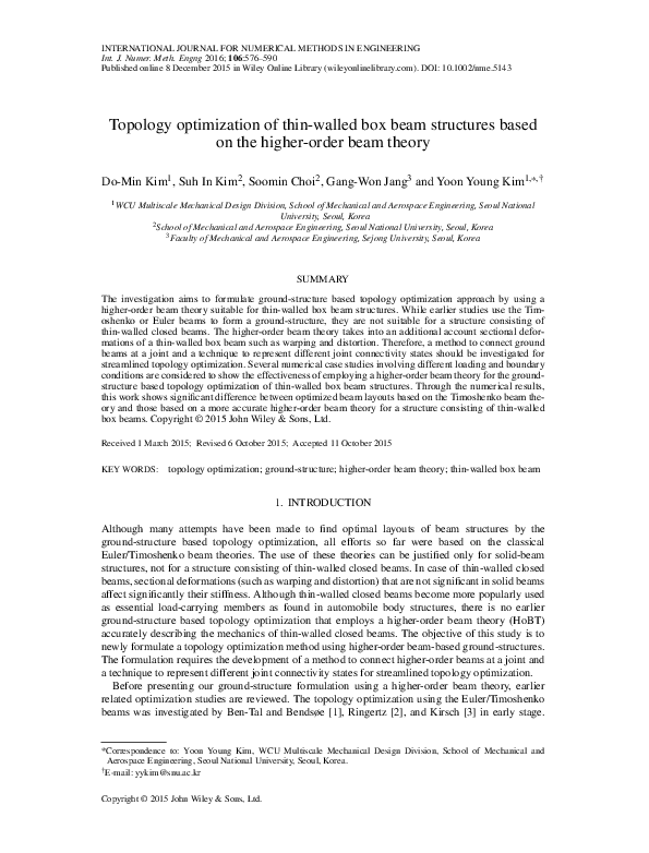 (PDF) Topology optimization of thin-walled box beam structures based on the higher-order beam theory