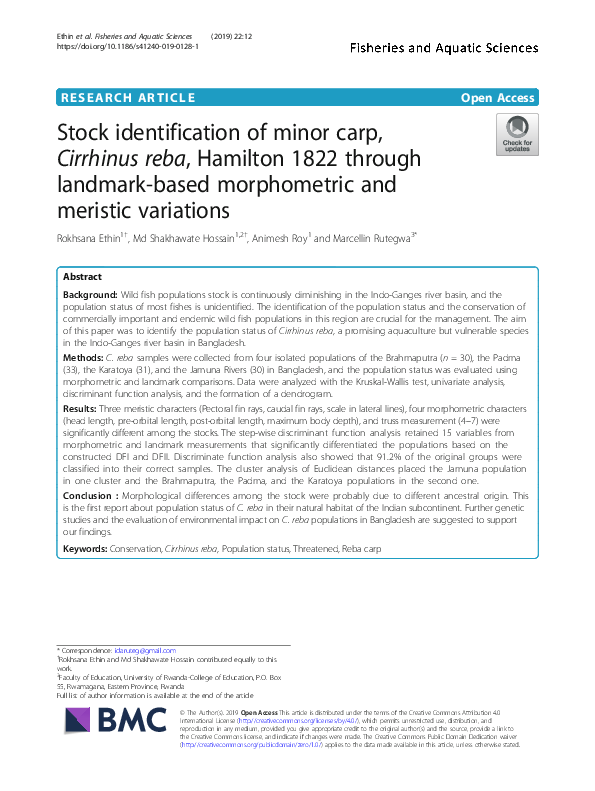 (PDF) Stock identification of minor carp, Cirrhinus reba, Hamilton 1822 ...