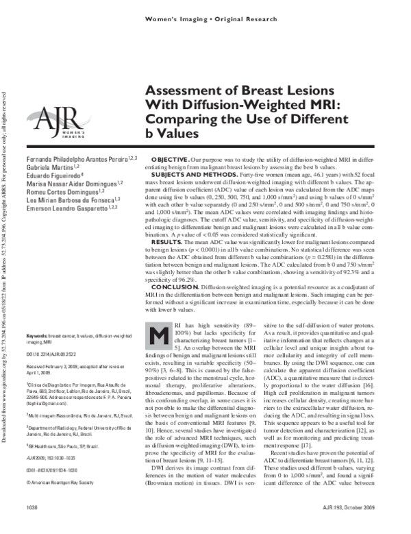 (PDF) Assessment of Breast Lesions With Diffusion-Weighted MRI ...