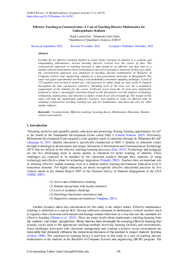 (PDF) Effective Teaching in Constructivism: A Case of Teaching Discrete Mathematics for ...