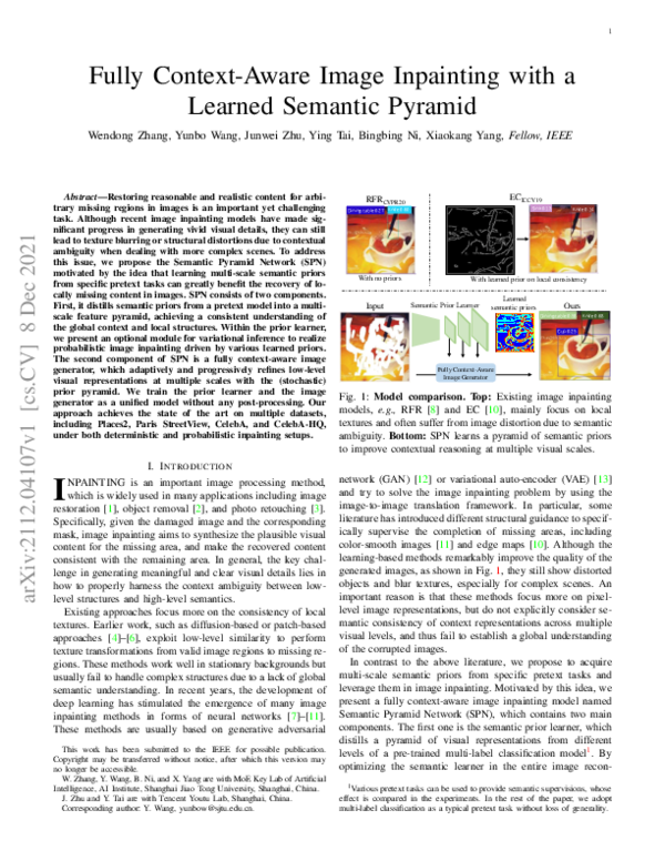 (PDF) Fully Context-Aware Image Inpainting with a Learned Semantic Pyramid