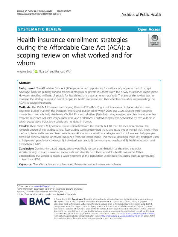(PDF) Health insurance enrollment strategies during the Affordable Care ...