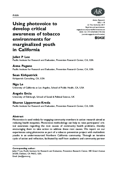 (PDF) Using photovoice to develop critical awareness of tobacco environments for marginalized ...