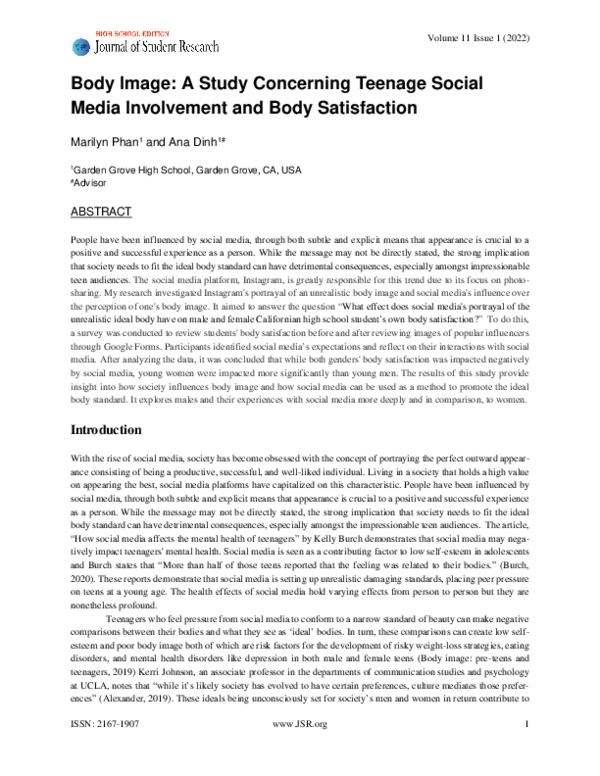 (PDF) Body Image: A Study Concerning Teenage Social Media Involvement ...
