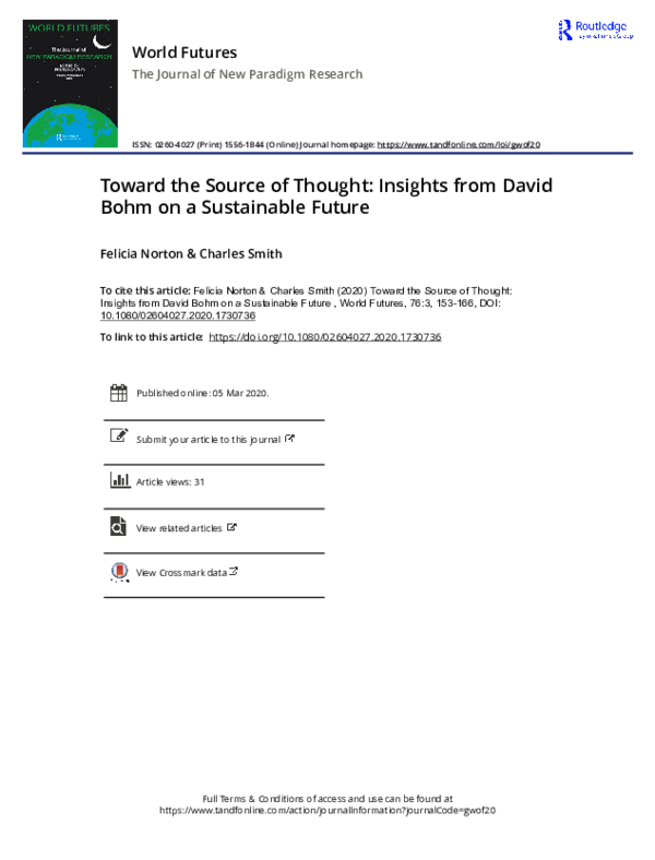 (PDF) Toward the Source of Thought: Insights from David Bohm on a ...