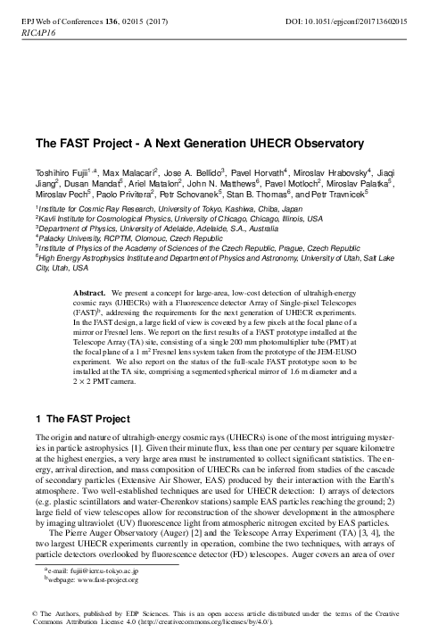 (PDF) The FAST Project - A Next Generation UHECR Observatory