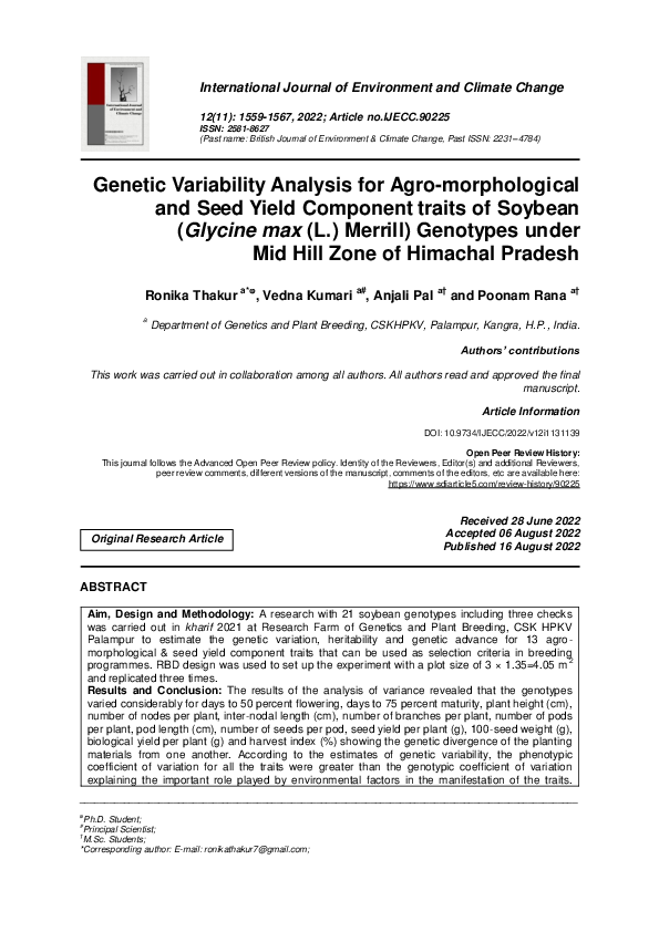 (PDF) Genetic Variability Analysis for Agro-morphological and Seed ... (PDF) Genetic Variability Analysis for Agro-morphological and Seed ...