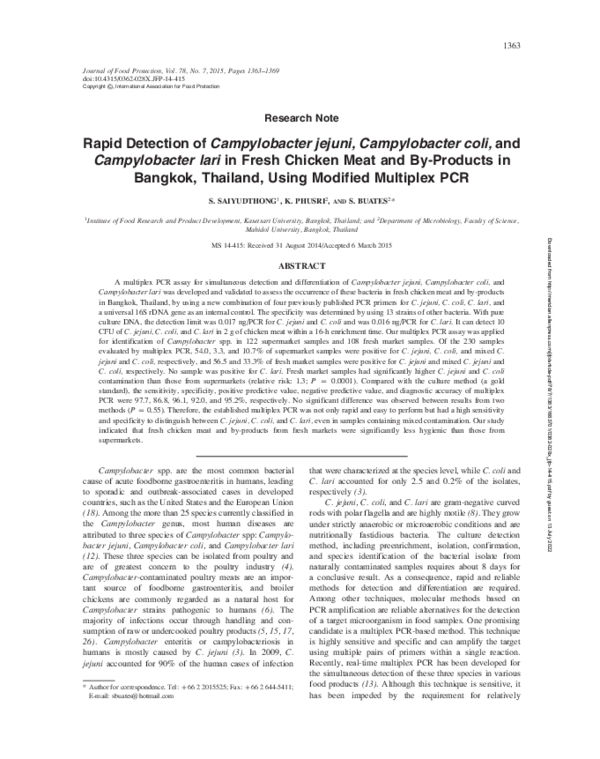 (PDF) Rapid Detection of Campylobacter jejuni, Campylobacter coli, and ...