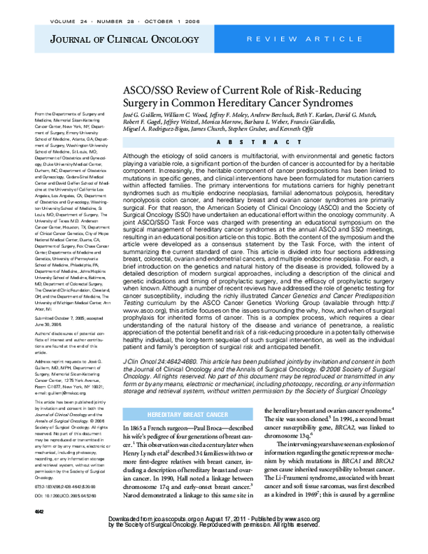 (PDF) ASCO/SSO Review of Current Role of Risk-Reducing Surgery in ...