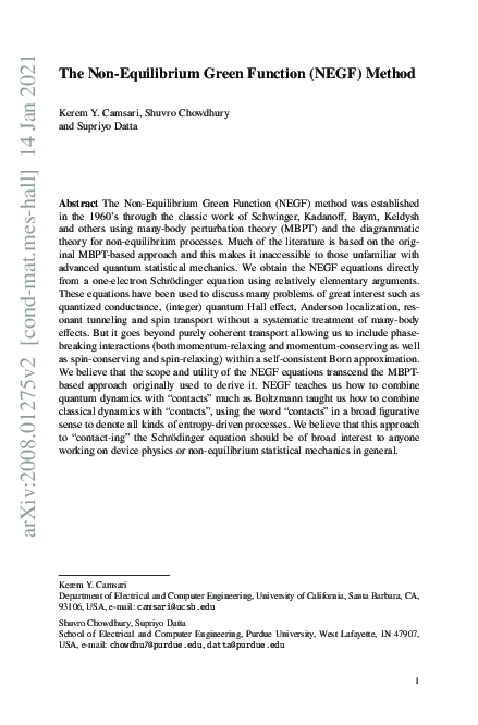 (PDF) The Non-Equilibrium Green Function (NEGF) Method