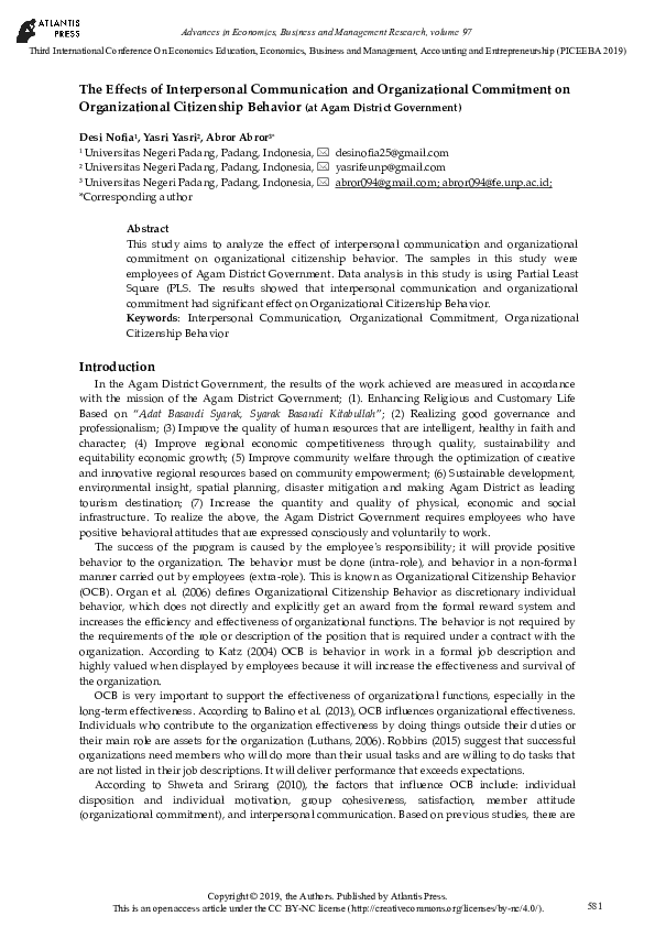 (PDF) The Effects of Interpersonal Communication and Organizational ...