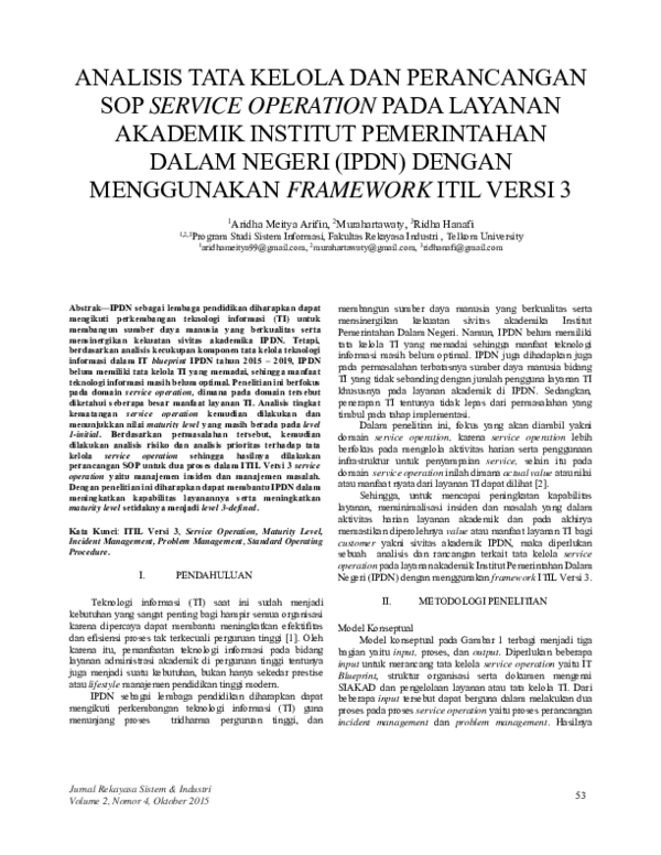 (PDF) Analisis Tata Kelola Dan Perancangan Sop Service Operation Pada Layanan Akademik Institut ...