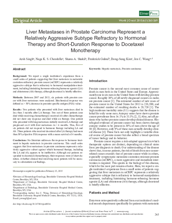 (PDF) Liver Metastases in Prostate Carcinoma Represent a Relatively ...