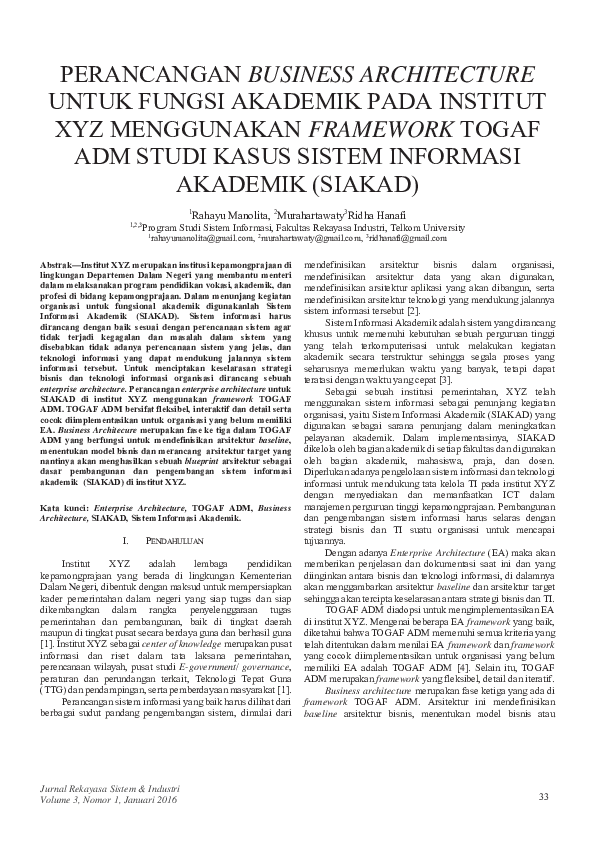 (PDF) Perancangan Business Architecture Untuk Fungsi Akademik Pada Institut Xyz Menggunakan ...