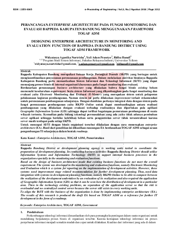 (PDF) Perancangan Enterprise Architecture Pada Fungsi Monitoring Dan Evaluasi Bappeda Kabupaten ...