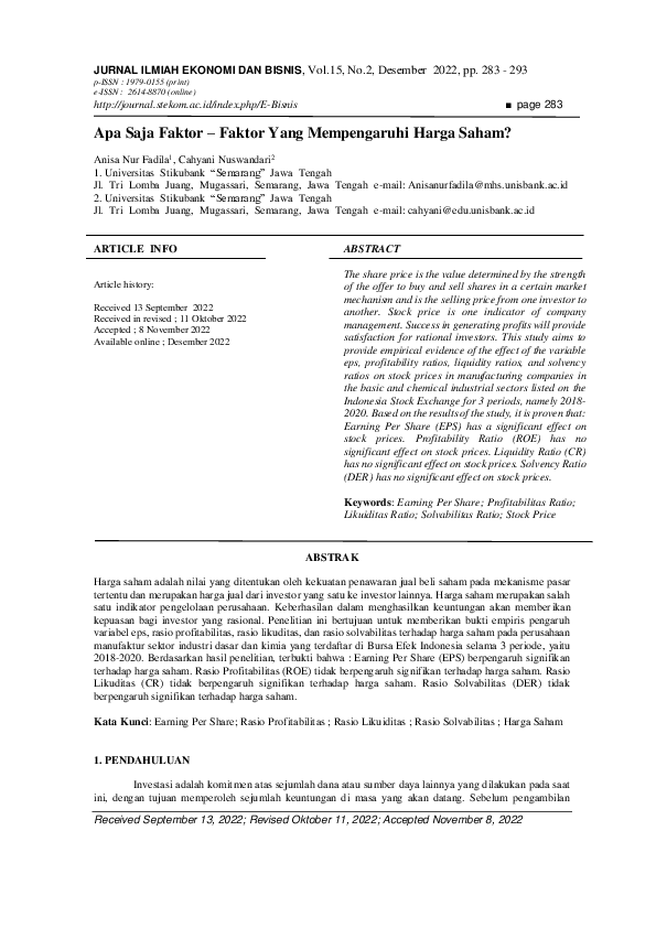 (PDF) Apa Saja Faktor - Faktor Yang Mempengaruhi Harga Saham