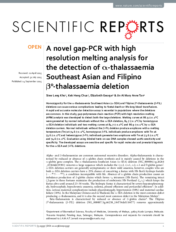 (PDF) A novel gap-PCR with high resolution melting analysis for the ...