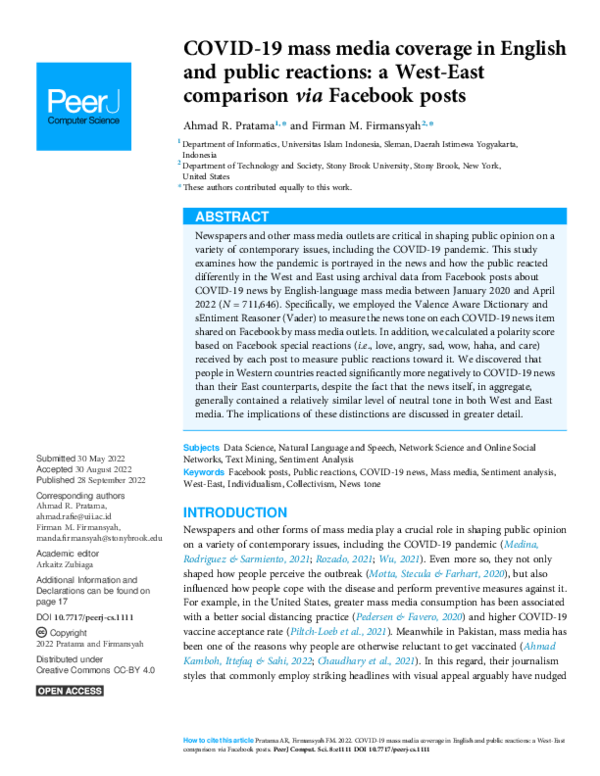 (PDF) COVID-19 mass media coverage in English and public reactions: a ...