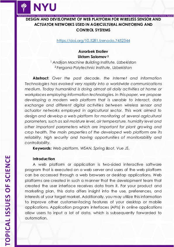 Pdf Design And Development Of Web Platform For Wireless Sensor And Actuator Networks Used In