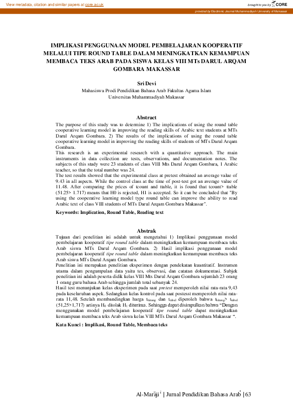 (PDF) IMPLIKASI PENGGUNAAN MODEL PEMBELAJARAN KOOPERATIF MELALUI TIPE ROUND TABLE DALAM ...