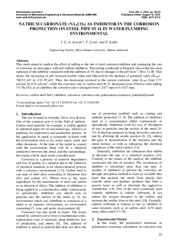 (PDF) The Corrosion Protection on Steel Pipe ST 41 in Water Plumbing Environmental Using Natrium ...