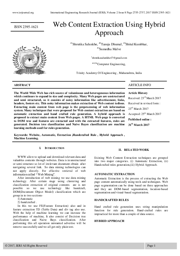 Pdf Web Content Extraction Using Hybrid Approach