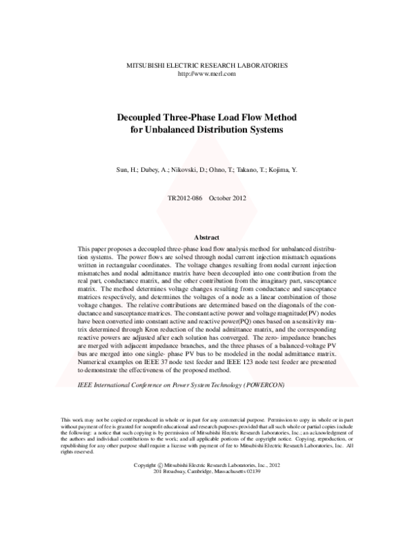 (PDF) Decoupled three-phase load flow method for unbalanced distribution systems