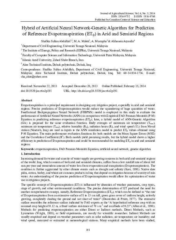 Pdf Hybrid Of Artificial Neural Network Genetic Algorithm For Prediction Of Reference
