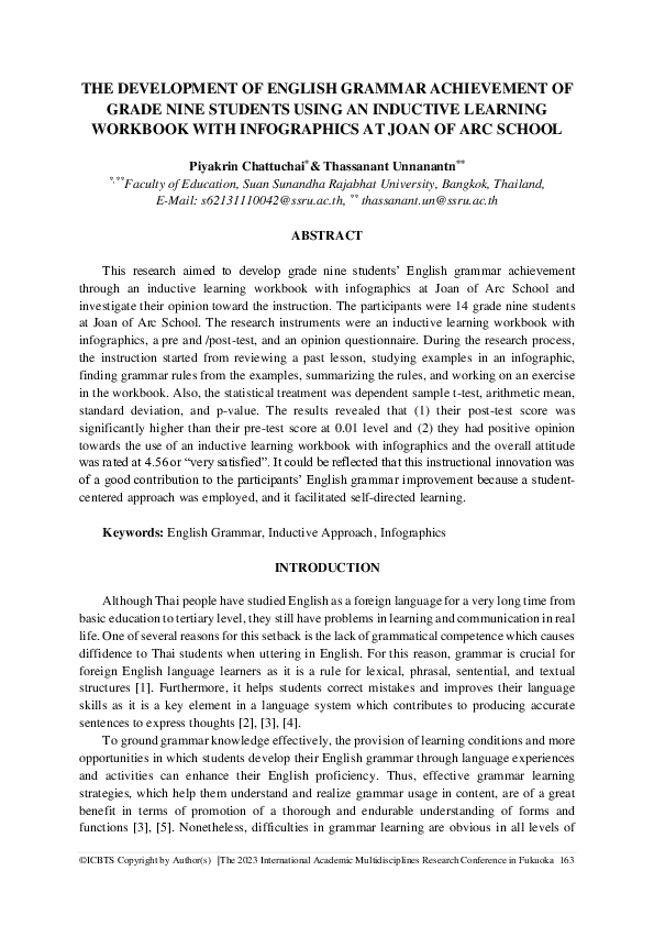 (PDF) THE DEVELOPMENT OF ENGLISH GRAMMAR ACHIEVEMENT OF GRADE NINE STUDENTS USING AN INDUCTIVE ...