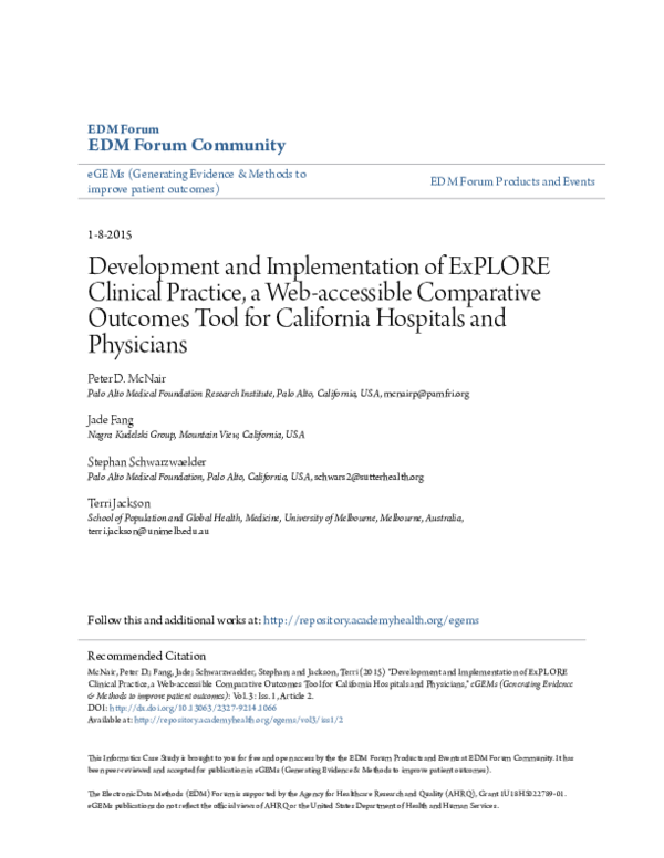 (PDF) Development and Implementation of ExPLORE Clinical Practice, a Web-accessible Comparative ...