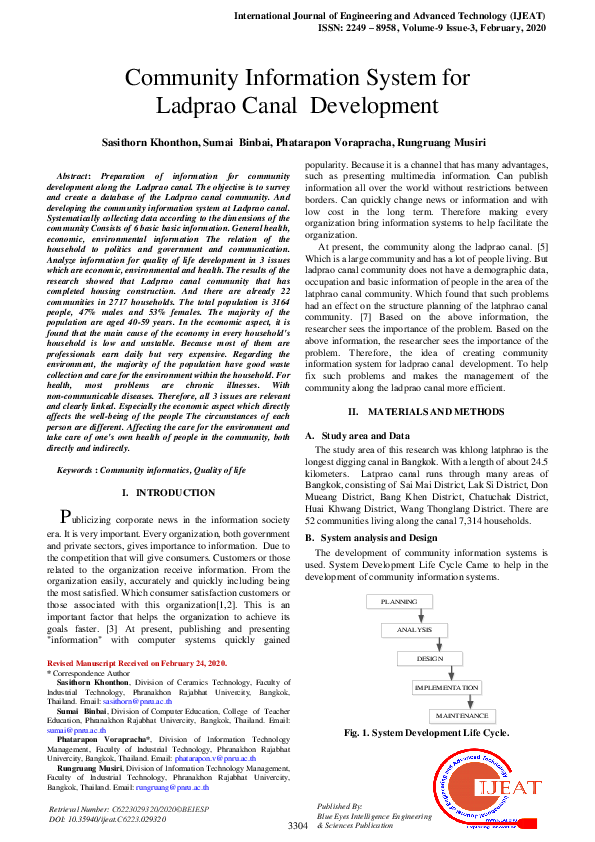 (PDF) Community Information System for Ladprao Canal Development