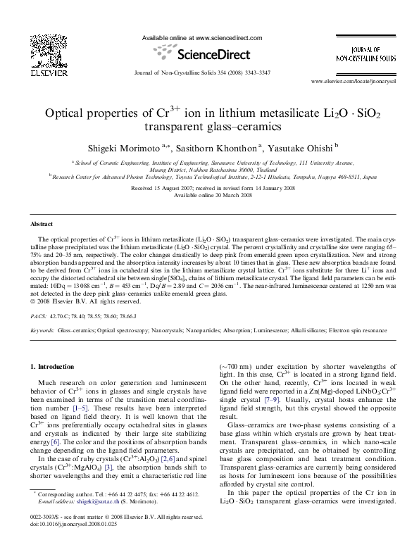 (PDF) Optical properties of Cr3+ ion in lithium metasilicate Li2O·SiO2 ...