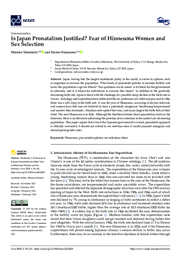(PDF) Is Japan Pronatalism Justified? Fear of Hinoeuma Women and Sex ...
