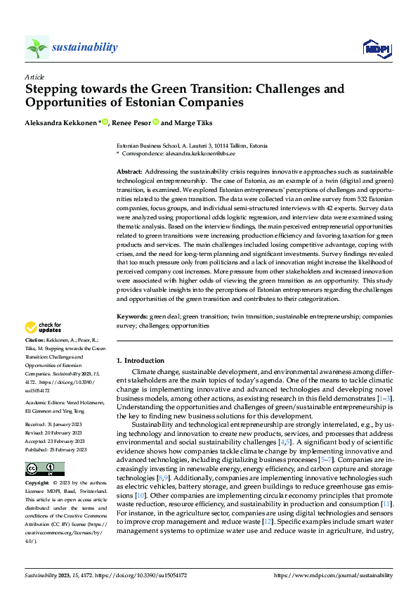 (PDF) Stepping towards the Green Transition: Challenges and ...