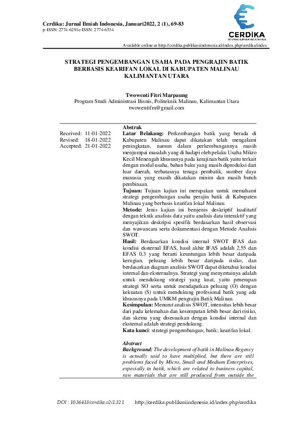 (PDF) Strategi Pengembangan Usaha pada Pengrajin Batik Berbasis ...