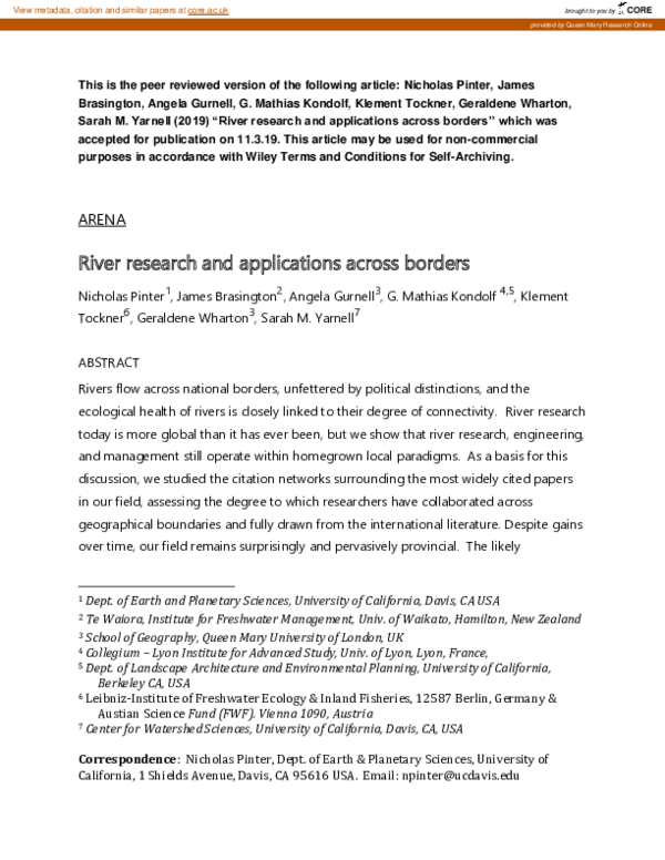 (PDF) River research and applications across borders