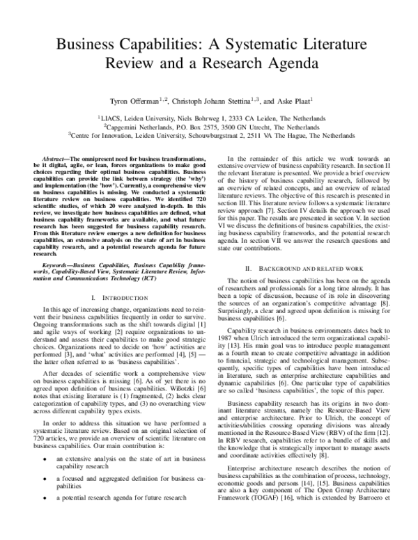 (PDF) Business capabilities: A systematic literature review and a research agenda