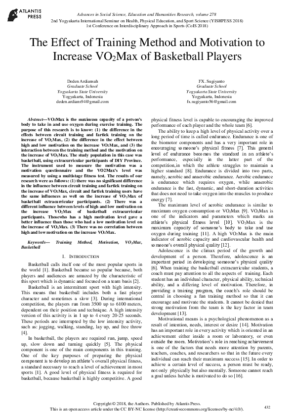 (PDF) The Effect of Training Method and Motivation to Increase VO2Max of Basketball Players