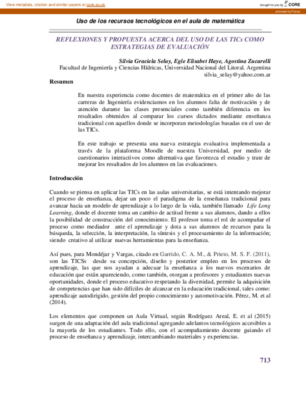 (PDF) Reflexiones y propuesta acerca del uso de las tics como estrategias de evaluación