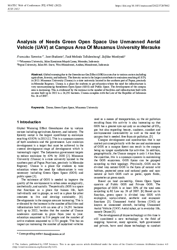 (PDF) Analysis of Needs Green Open Space Use Unmanned Aerial Vehicle ...