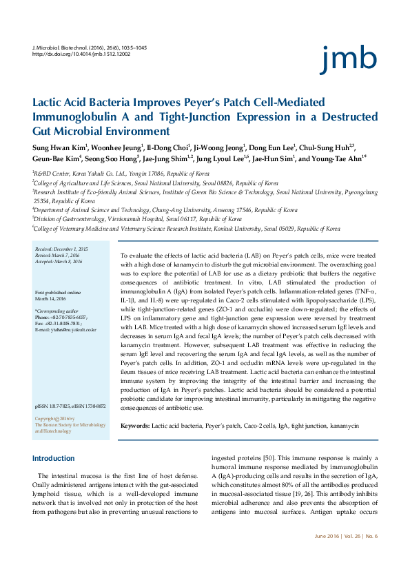(PDF) Lactic acid bacteria improves Peyer's patch cell-mediated immunoglobulin A and tight ...