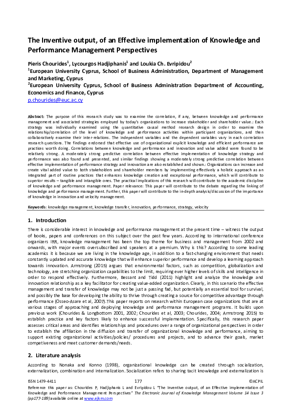 (PDF) The Inventive output, of an Effective implementation of Knowledge and Performance ...