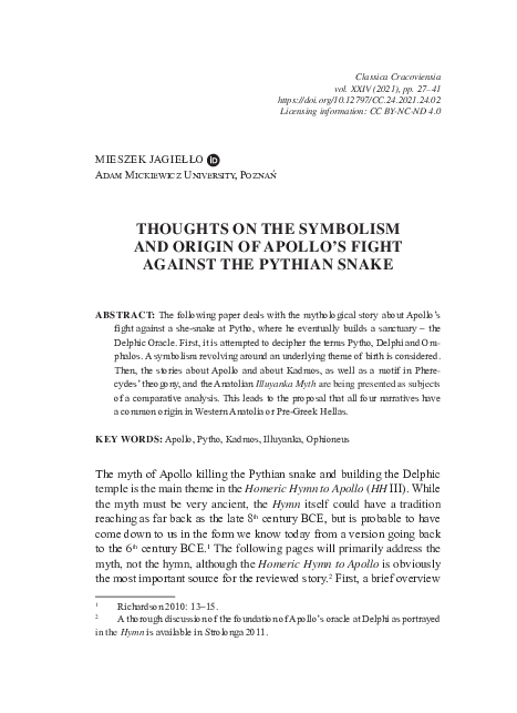 (PDF) Thoughts on the Symbolism and Origin of Apollo’s Fight Against ...