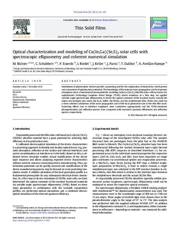 (PDF) Optical characterization and modeling of Cu(In,Ga)(Se,S)2 solar ...