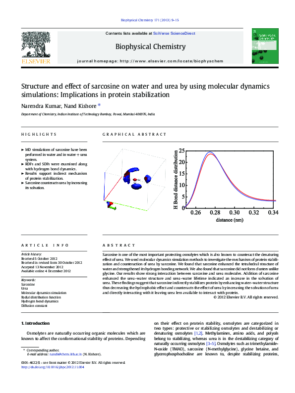 (PDF) Structure and effect of sarcosine on water and urea by using ...