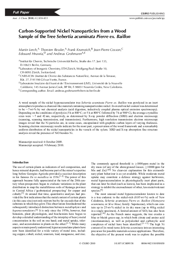 (PDF) Carbon-Supported Nickel Nanoparticles from a Wood Sample of the ...