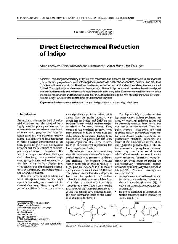 (PDF) Direct electrochemical reduction of indigo
