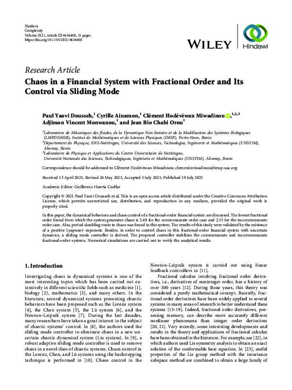 (PDF) Chaos in a Financial System with Fractional Order and Its Control ...